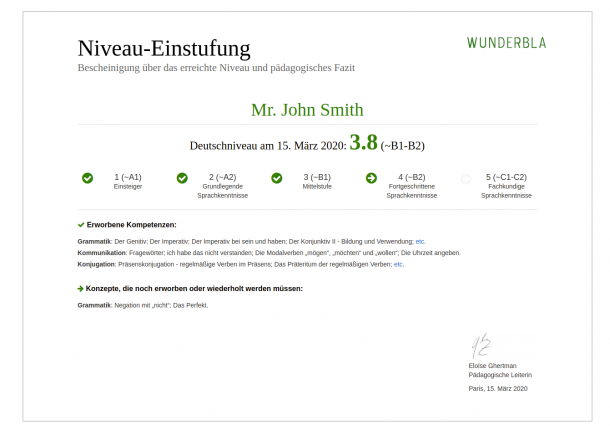 Online German certification: Wunderbla